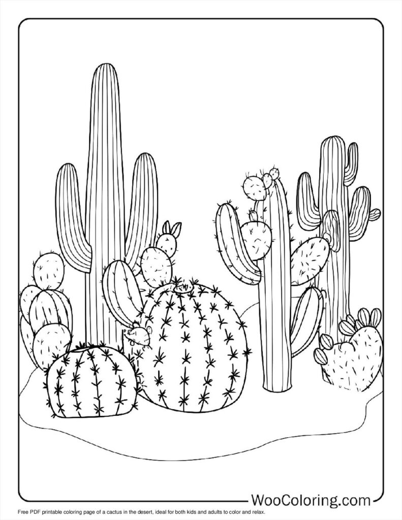 100+ Cactus coloring pages (Free PDF To Print) | Woo Coloring