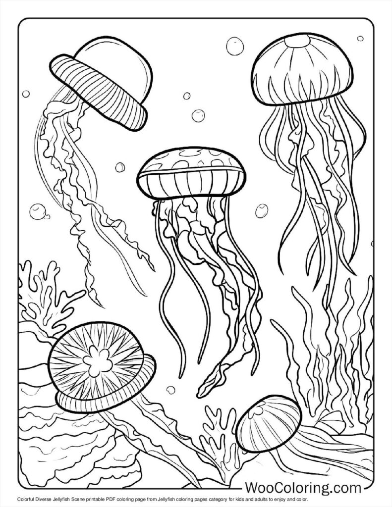 100+ Jellyfish coloring pages (Free PDF To Print) | Woo Coloring