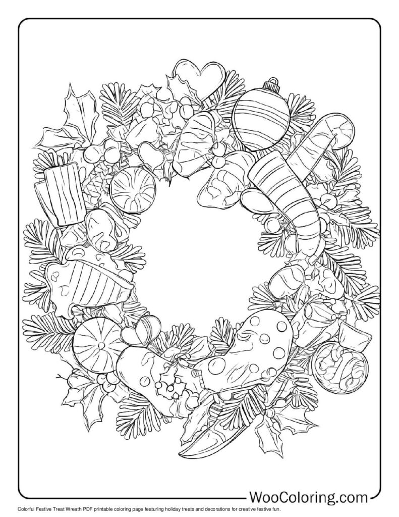 100+ Christmas Wreath coloring pages (Free PDF To Print) | Woo Coloring