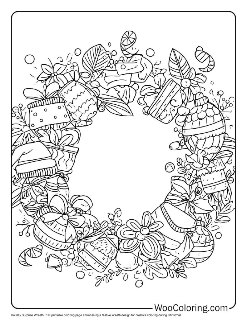 100+ Christmas Wreath coloring pages (Free PDF To Print) | Woo Coloring