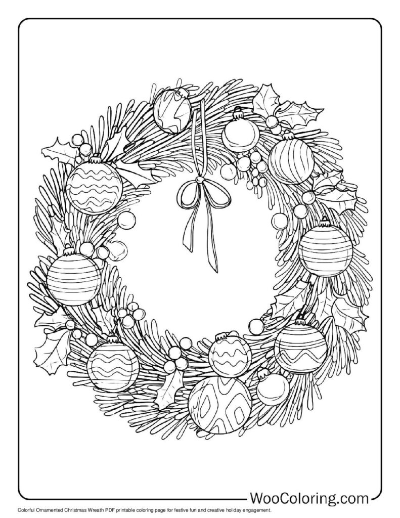 100+ Christmas Wreath coloring pages (Free PDF To Print) | Woo Coloring